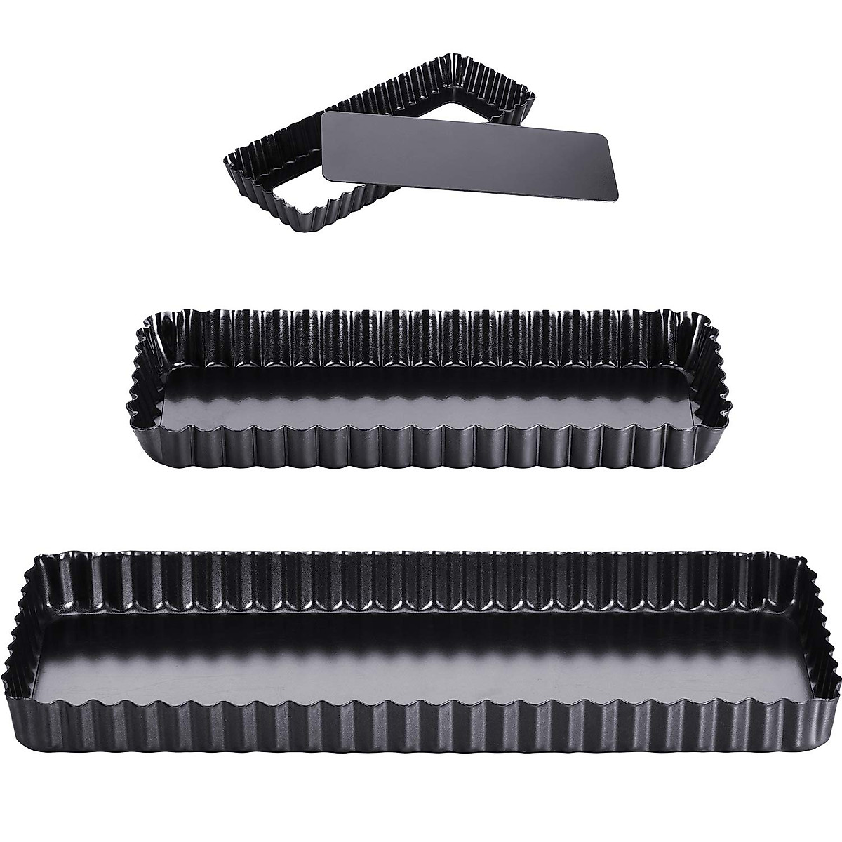 3 Pieces Rectangular 14 Inch, 10 Inch, 4 Inch Mini Tart Pans with Removable Bottom, Nonstick Quiche Pie Pan for Cakes Desserts