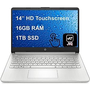 HP Laptop, 14" HD Touchscreen, Intel Core i3-1115G4 up to 4.1 GHz Processor, 16GB RAM, 1TB SSD, USB-C, HDMI, SD Card Reader, Windows 11 Home Silver, JVQ MP