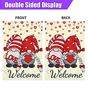 Valentines Day Garden Flag Double Sided, Love Gnomes Valentine’s Day Garden Flag Yard Flag for Outdoor Decoration 12x18 Inch