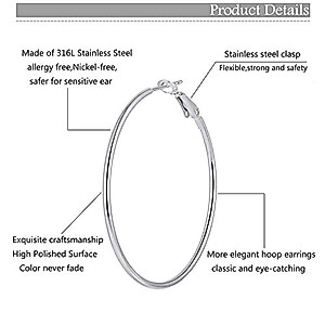 4 Pairs Silver Plated Hoop Earrings for Women Lightweight Hypoallergenic Silver Hoops Stainless Steel Hoop Earrings Loop Earrings Set