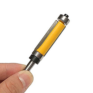 Mesee 2 Pieces Top & Bottom Bearing Flush Trim Router Bit Set, 1/4 Inch Shank Pattern Template Trimming Router Bits with Bearing Guide Woodworking Milling Cutter Tool - Cutting Height 1" & 1-1/2"