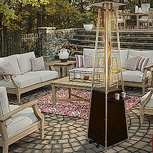 FOOWIN Pyramid Patio Propane Heater, 2 in 1 Patio Propane Heater with Detachable table, 48,000 Btu Patio Outdoor Heater Gift Waterproof Cover ,Quartz Glass Tube Propane Heater (Hammered Bronze)