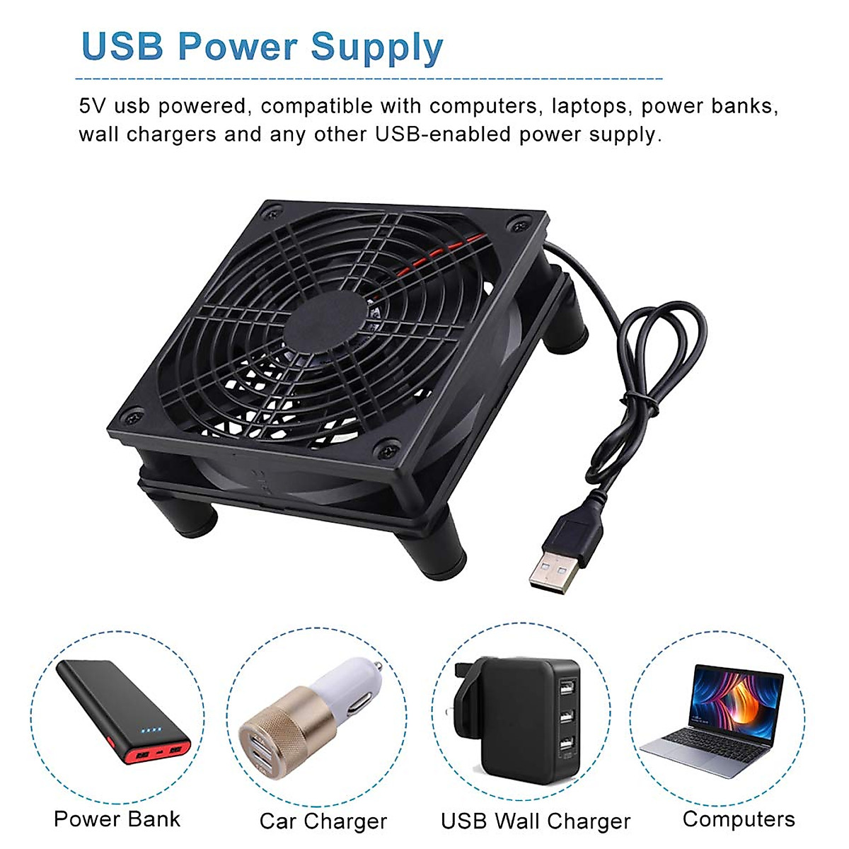 GDSTIME Quiet 120mm Router Fan Cooler, DC 5V USB Powered for Modem TV Box Receiver DVR PlayStation Xbox Computer Cabinet Cooling