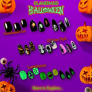 GLAMERMAID Black Press on Nails Medium Square, Tie Dye Gothic Fake Nails Tips Short Square, Ombre Color Oil Paint Glue on Nail Summer Glossy Gel Set, Reusable Acrylic False Nail Manicure Kit for Women