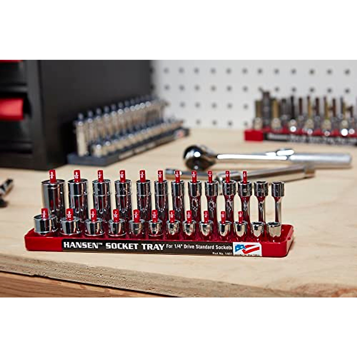Hansen Global 92000 SAE & Metric, 2-Row Socket Tray Set - 6-Pieces, Red & Grey