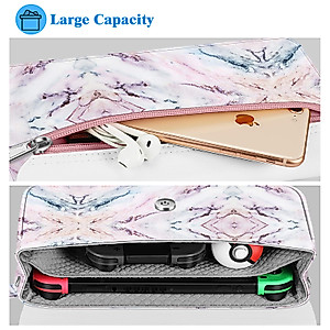 Fintie Carrying Case for Nintendo Switch OLED Model 7.0"/Switch 6.2" - Portable Travel Bag Protective Sleeve Pouch with Game Card Slots & Large Pocket for Switch and Accessories, Marble Pink