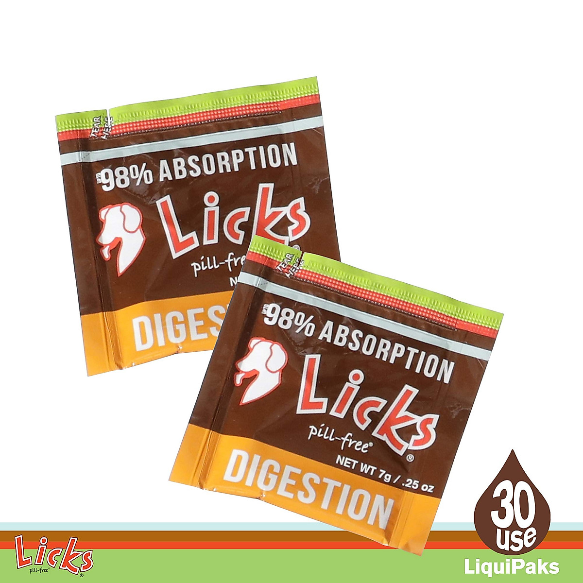 Licks Pill Free Dog Digestion - Dog Gut Health and Gas Relief - Bloating Relief and Digestion Supplement for Dogs - Dog Health Supplies - Gel Packets - 30 Use