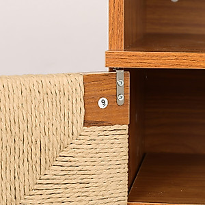 XIAO WEI Large Night Stand Set of 2 with Natural Paper Rope Hand-Woven Doors, Boho Nightstand Bed Side Table Accent End Table, Walnut