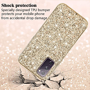 Compatible with Samsung S20 FE Case Glitter Shockproof, for Samsung Galaxy S20 FE Phone Case Bling Sparkly Soft TPU and PC Silicone Shiny Girl Women Thin Protective Cover (Gold)