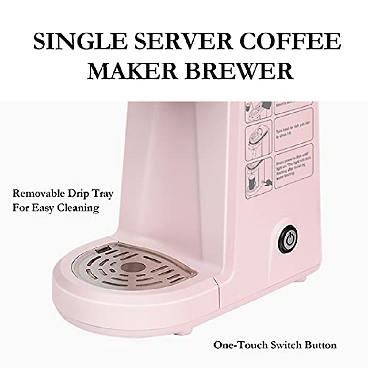 CHULUX Single Serve Coffee Maker,One Button Operation with Auto Shut-Off for Coffee and Tea with 5 to 12 Ounce,Pink