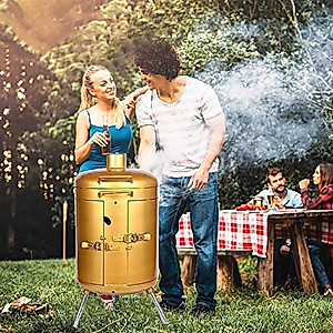 NEWCES Safety Certification Charcoal Barbecues Grills Freestanding Barbecues w/Lid & Grid Outdoor Portable Smoker BBQ for Picnic Garden Terrace Camping Travel Golden