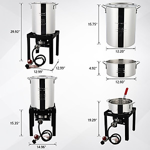 ROVSUN 30QT Turkey Fryer & 10QT Fish Fryer Kit w/ 55,000BTU Propane Stove, Aluminum Outdoor Deep Fryer & Seafood Boiler Steamer w/Baskets, Thermometer, Marinade Injector, Turkey Rack & Rack Lifter