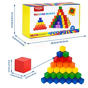 100PCS Wooden Building Blocks Stacking Game 1 Inch Rainbow Cubes Blocks Set Preschool Learning Educational Toys for Toddlers Boys Girls