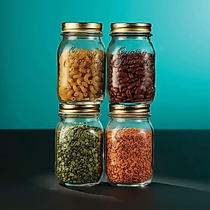 Bormioli Rocco Quattro Stagioni Set of 6 Clear Airtight Mason Jars, 17 Oz. Made from Food Safe Durable Glass, Made in Italy.