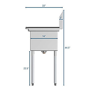 KoolMore - SB121610-16R3 2 Compartment Stainless Steel NSF Commercial Kitchen Prep & Utility Sink with Drainboard - Bowl Size 12" x 16" x 10", Silver