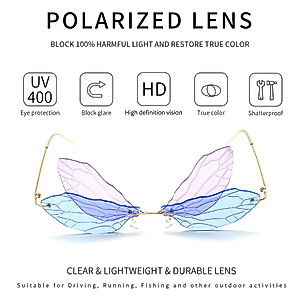 BOJOD Dragonfly Wing Sunglasses Glasses For Womenn Men Butterfly Trendy Rimless Irregular Glasses Shades Party Sun Glasses PINK Halloween costume