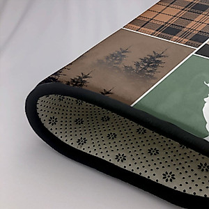 Cabin Deer Area Rugs,Rustic Hunting Camper Plaid Wild Bear Elk Forest Farmhouse Indoor Decor Non Slip Green Carpet Enterence Bedroom Study Kitchen 63x48 inch