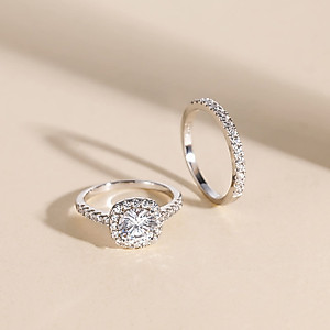 EAMTI 1.25CT 925 Sterling Silver Bridal Rings Sets Cubic Zirconia Halo CZ Engagements Rings Wedding Bands for Women Promise Rings for her 7