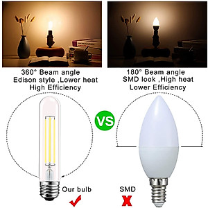 PIFUT T9 LED Bulb, E26 Dimmable LED Bulb, 110v 600Lumens 60W Equivalent, Clear Glass Tubular Light Bulb, Best Replacement for Incandescent Bulb, Candelabra LED Bulbs, 4 Pack (Daylight White)