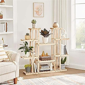 UXZDX Dudukan Tanaman Kayu Solid Tinggi Dengan 17 Tempat Untuk Pot, Dudukan Tanaman Dalam Ruangan Bertingkat Yang Besar