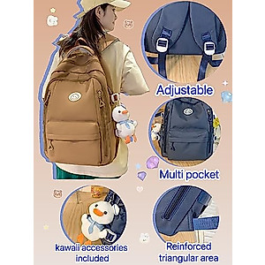 Romlvy Kawaii Backpack with Cute Accessories Classic Multi Pockets Large Capacity Daypack Practical Aesthetic Backpack (Black)