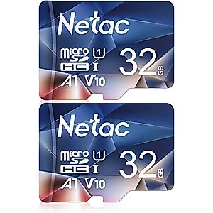 Netac 32GB Micro SD Card, 2 Pack Micro Mini SD Card SDHC UHS-I Memory Card, High Speed TF Card up to 90MB/s - Full HD Video Recording U1, Class10, V10, A1