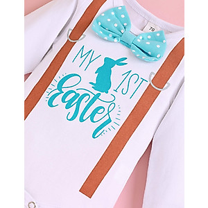 My First Easter Outfit Infant Baby Boy Long Sleeve Bow Tie Romper Bunny Pants with Hat Easter Clothes Sets Blue