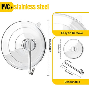 HangerSpace Suction Cup Hooks, Upgrade 2.5 Inches Clear PVC Suction Cups with Metal Hooks 7 LB Heavy Duty Removable Large Suction Cups for Kitchen Bathroom Shower Wall Window Glass Door - 8 Pack