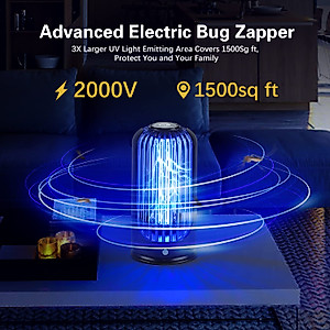 Bug Zapper 2000V High Powered UV Light Electric Mosquito Zapper Waterproof Mosquito Killer Lamp Light-Emitting Flying Insect Control Lamp for Home, Patio, Backyard, Camping