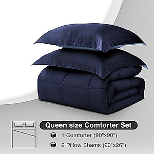 satisomnia Queen Comforter Set Blue, Lightweight Comforter for Queen Size Bed, 3 Pieces Down Alternative Bedding Comforter Set with 2 Pillow Shams