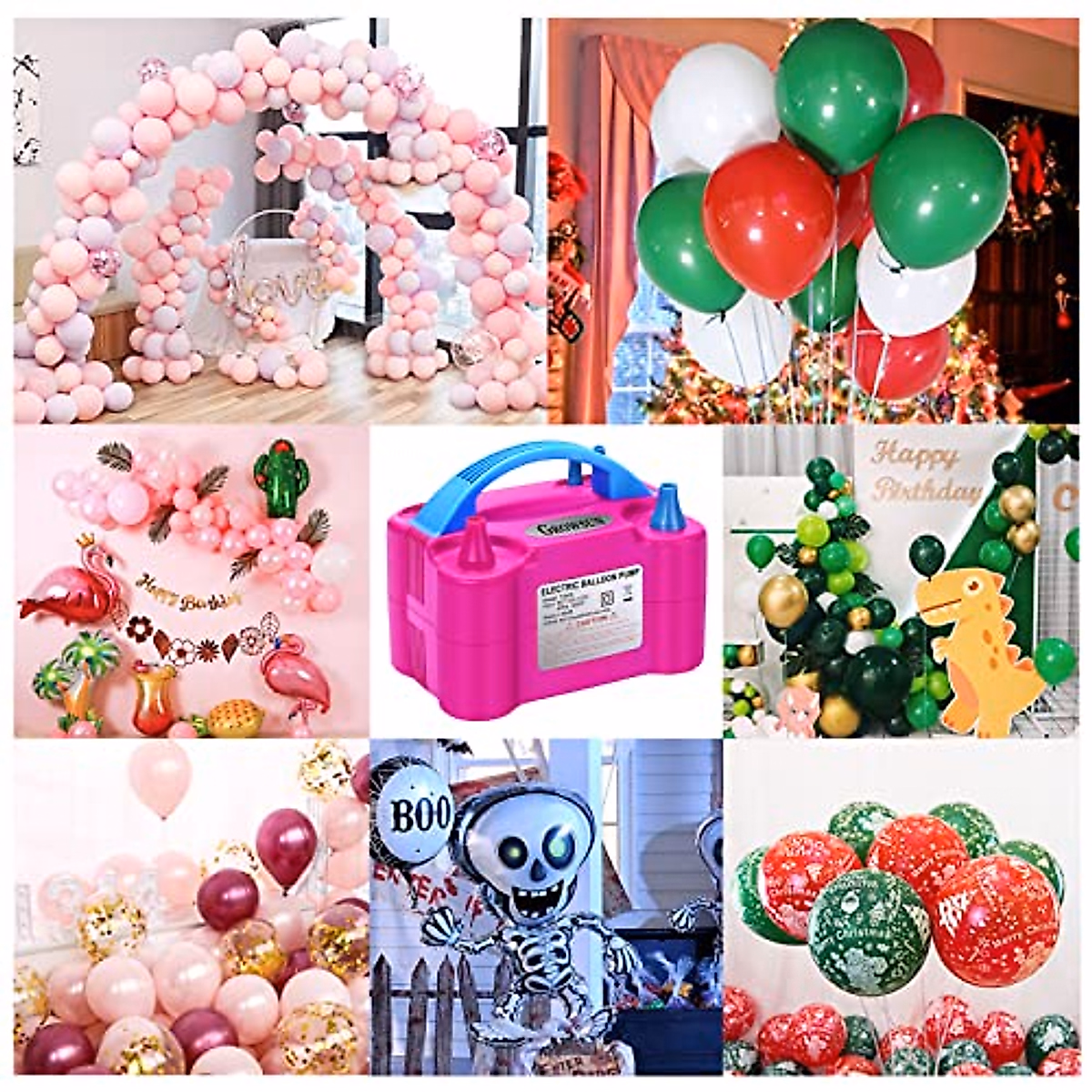 Growsun Balloon Pump Kit Electric Balloon Garland Arch Kit Air Blower Inflator for Party Decoration w/Ballons Tape Strip