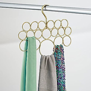 mDesign Metal Closet Rod Hanging Storage Organizer Rack - Scarf Holder for Bedroom, Coat Closet, Entryway, Mudroom - Holds Scarves, Belts, Shawls, Accessories - Snag Free, 18 Sections - Brass