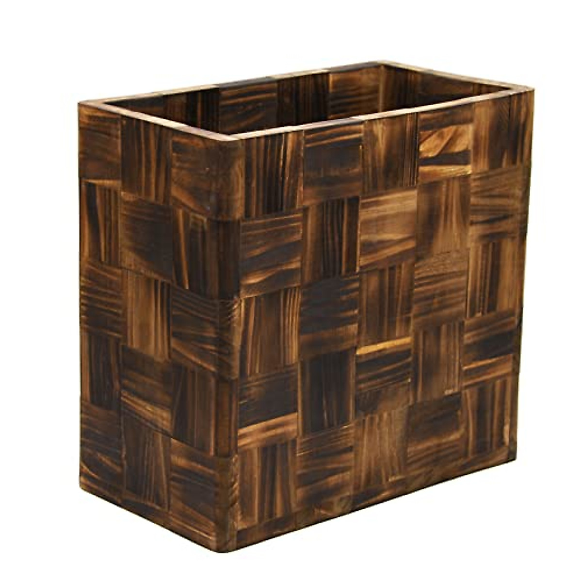 Owlgift Wooden Rustic Burnt Waste Basket Trash Bin, Rectangular Wastebaskets, Bathroom Garbage Can, Bedroom Dorm Recycle Office Can Wastebasket Décor, 5.3" x 10" 9.5"