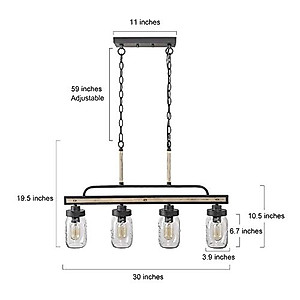 LOG BARN Rustic Mason Jar Lights, Farmhouse Chandelier Metal Finish with Glass Shades, Linear Hanging Pendant for Kitchen Island, Dining Room