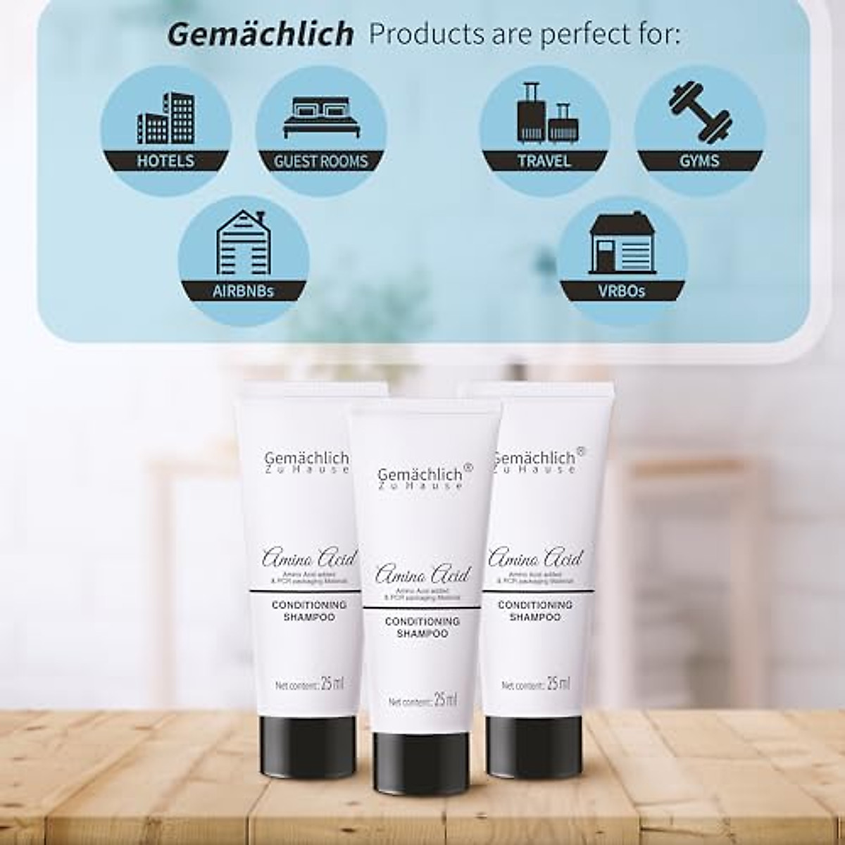 Gemächlich ZuHause Conditioners and Shampoos with Natural Ingredients, 0.85oz Travel Size 2-in-1 Conditioning Shampoo Bulk Sets for Hotel Airbnb, 100 pieces