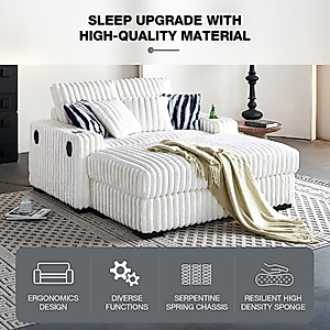 Oversized Sofa Corduroy Upholstered Cloud Couch,Cup Holders and USB Ports & Wirelessly Charged & Bluetooth Speakers, Deep Seat for Loveseat Living Room, Office