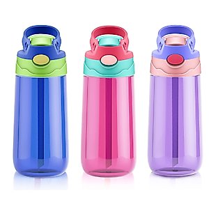Kids Water Bottle with Straw for School Leak Proof 16 OZ Toddler Water Bottle BPA-Free Spout Lid for Boys & Girls