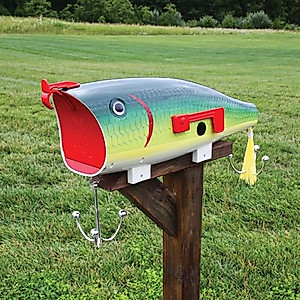Rivers Edge Products Green Shad Fishing Lure Mailbox for Outside of Residential Home, Rural Mailbox Constructed of Metal with a Plastic Overmold, UV Resistant, Includes Mounting Hardware