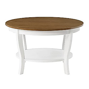 Convenience Concepts American Heritage Round Coffee Table with Shelf, Driftwood/White
