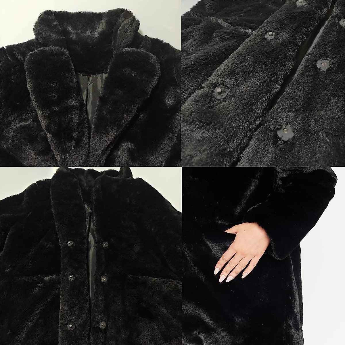 TOPONSKY Furry Jackets Faux Fur Winter Fancy Women Fluffy Fuzzy Cruella Coat Black M