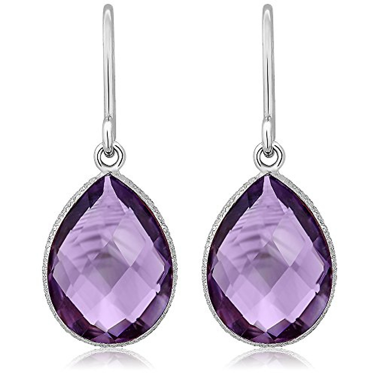 Gem Stone King 925 Sterling Silver Amethyst Dangle Earrings For Women (13.00 Cttw, Gemstone Birthstone, Faceted Pear Shape 16X12MM)