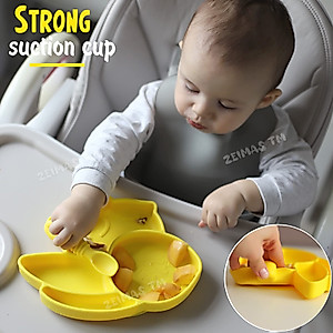ZEIMAS Silicone Divided Toddler Baby Plates - Portable Non Slip Suction Plates for Children Babies and Kids BPA Free Baby Dinner Plate (Bunny)