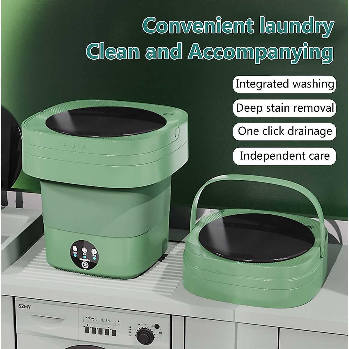 Portable Washing Machine Mini Washer with Drain Basket, Foldable Small Washer Deep Cleaning for Underwear, Socks, Baby Clothes, Travel, Camping, RV, Dorm, Apartment (Purple+Blue Light)