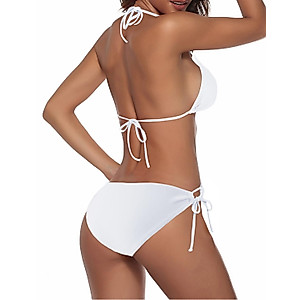 Zonsaoja Women String Bikini Set Halter Side Tie Two Piece Swimsuit Triangle Bathing Suits White S