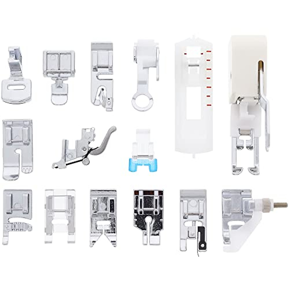 Sewable 15 Piece Presser Feet Set with Walking Foot | Fits Low Shank Sewing Machines - Brother, Janome, Singer, Baby Lock, Kenmore, and More | 14 Presser Feet, Snap On Adapter, and Storage Case