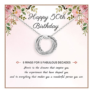 BMMYE 50th Birthday Gifts for Women, Gold Silver Necklace Circle Pendant Mothers Day Jewelry 50 Year Old Birthday Gifts Ideas for Mom Sister Friend