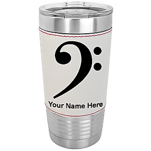 LaserGram 20oz Vacuum Insulated Tumbler Mug, Bass Clef, Personalized Engraving Included (Faux Leather, Baseball Style)
