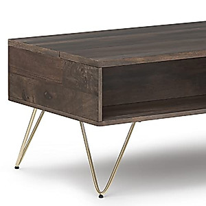 SIMPLIHOME Hunter SOLID MANGO WOOD and Metal 48 Inch Wide Rectangle Industrial Lift Top Coffee Table in Ebony, For the Living Room and Family Room