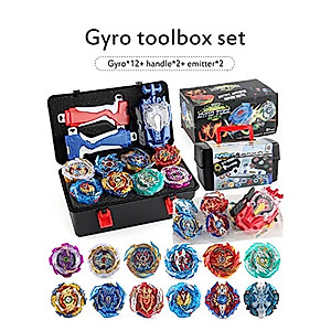 Burst Gyro Blade Toy Set 12 Spinning Tops 2 Two Way Launcher Metal，Fusion Attack Top with Portable Box Gift for Ages 6+