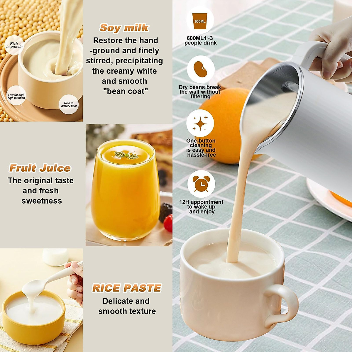 Yabound Nut Milk Maker, Automatic Soy Milk Maker, 20oz Nut Milk Maker Machine with Delay Start Keep Warm Self-Cleaning, Almond Milk Machin for Homemade Plant-Based Milk, Oat, Soy, Yogurt (White)